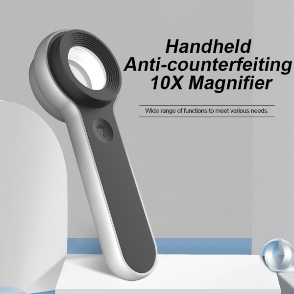 Quality Handheld Magnifier with 10X Magnification LED UV Light and K9 Optical Lens for Reading and Inspection for sale