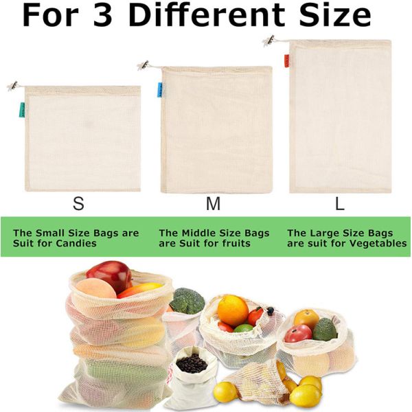 Quality BSCI GOTS Organic Cotton Drawstring Bags Mesh SMETA For Fruit Vegetable for sale