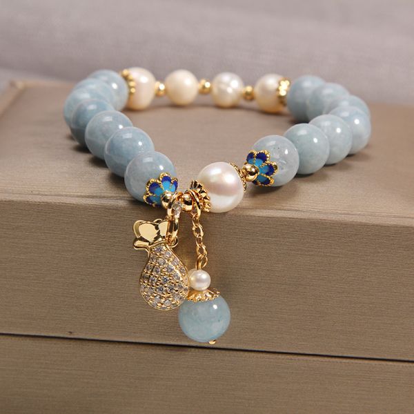 Quality 2025 Trendy Hot Selling Copper Alloy Blue Freshwater Pearl Bracelet Fashion Simple Bracelets Jewelry Accessory for Women Gift for sale
