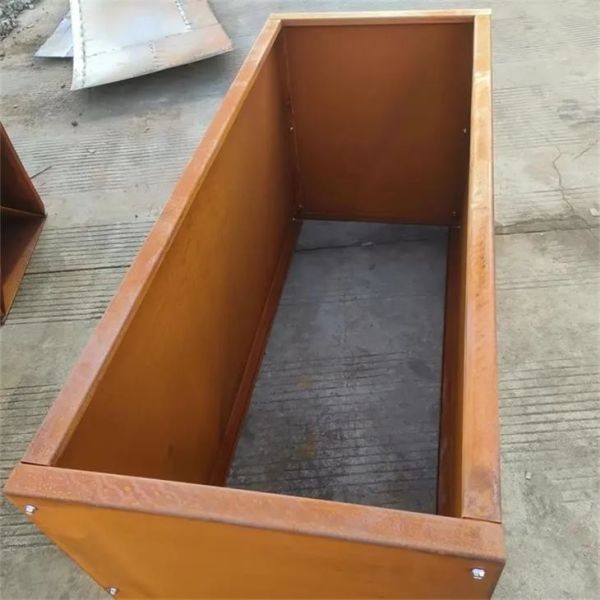 Quality Large Rusty Metal Garden Bed Corten Steel Rectangular Planter Box Flower Pot for sale