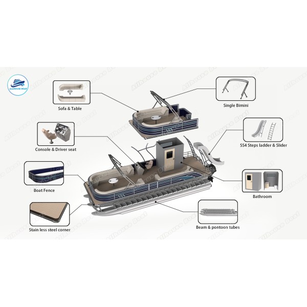 Quality 27FT Double Layer Pontoon Boat – Luxury Two-Tone Green & White Deck Boat for for sale