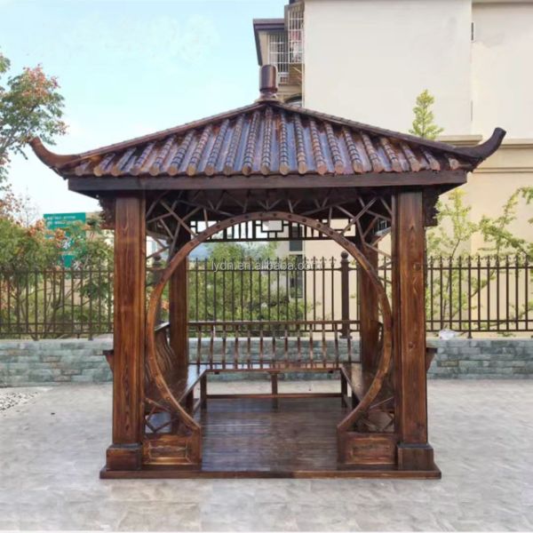 Quality Waterproof Outdoor Solid Wood Pavilion With Fence for sale