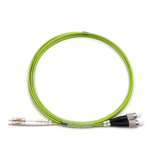 Quality LC UPC To FC UPC Fiber Optic Patch Cable Duplex OM5 Multimode OFNR 2.0mm Lime Green for sale