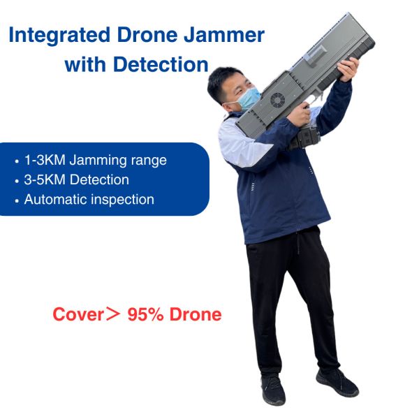 Quality 3KM Drone Jammer With 5KM Detection Detector 900MHz 1.5GHz 2.4GHz 5.8GHz Jammer Gun All In One for sale