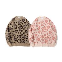 Quality 70% Polyester 30% Cotton Leopard Print Sweater Round Collar Loose Pullover For for sale