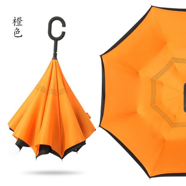 Quality Compact Inverted Reverse Umbrella with C Shape Handle and Black Coated Metal for sale