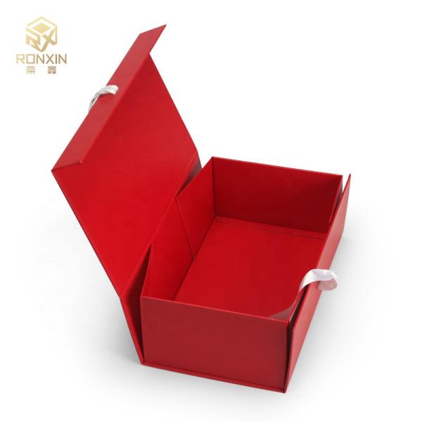 Quality Red Paperboard Foldable Gift Boxes With Ribbon Gift Packaging for sale