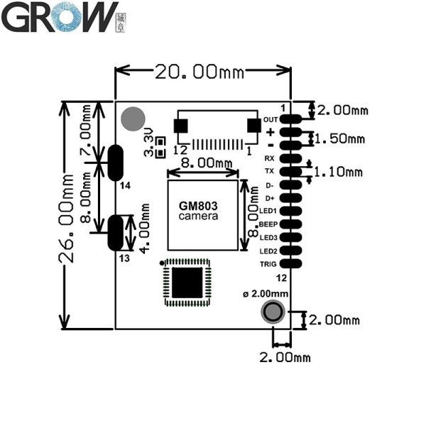Quality GROW GM803 Series Small Cheap DC3.3V USB/TTL232 Interface Barcode Scanner Module for sale