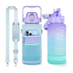 Quality 2L Motivational Time Marker Water Bottle with Straw and Stickers Gradient Color for sale