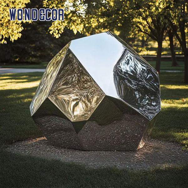 Quality Outdoor park geometric pebble stainless steel sculpture for sale