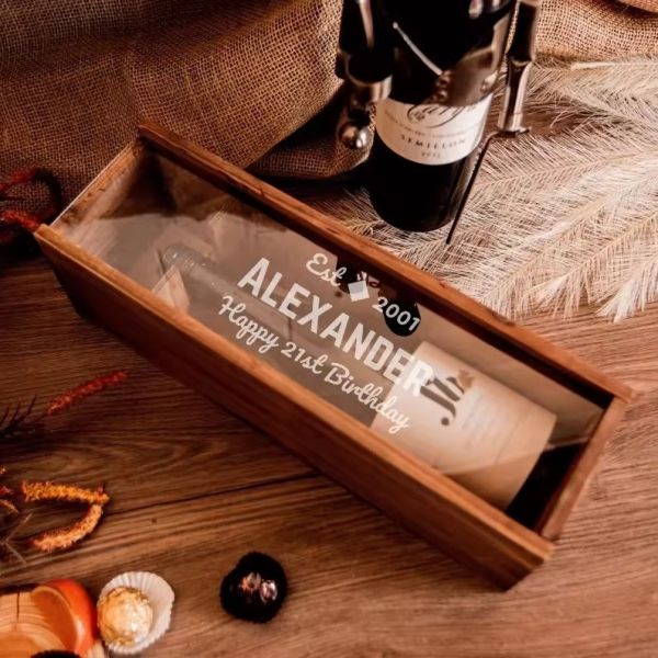 Quality Customized Color Vintage Wooden Wine Case Wine Crate With Lid Clear Acrylic for sale