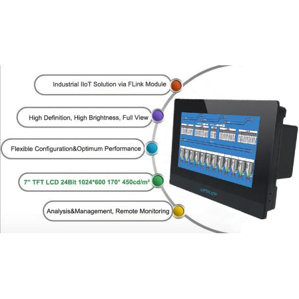 tft lcd 7" industrial programmable ip65 modbus rtu hmi touch screen