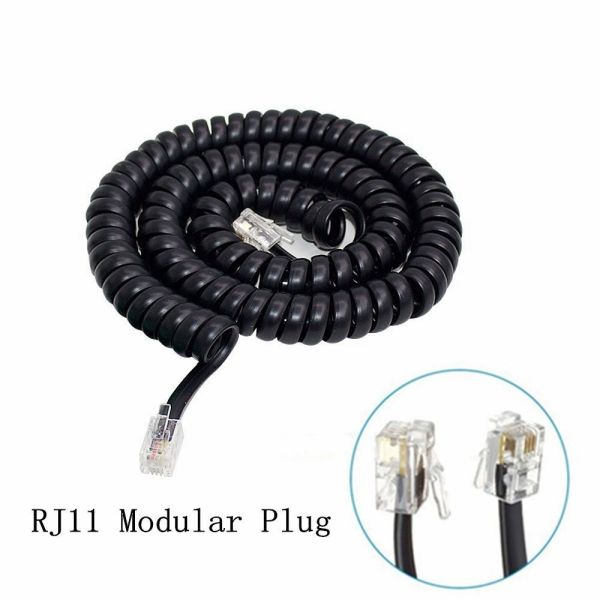 Quality Shielded RJ11 Coiled Telephone Cable 4P4C 24AWG Black PVC for sale