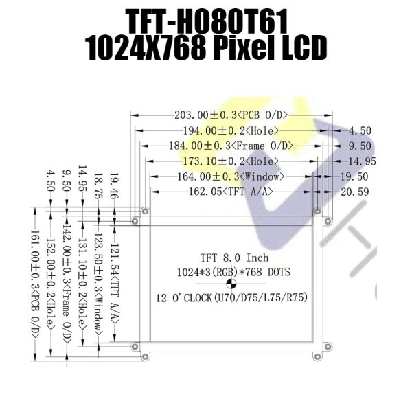 Quality 8.0 Inch 1024x786 HI LCD Display Module for sale