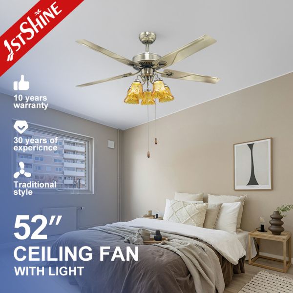 Quality 110V Metal Blade Ceiling Fan With Light 52 Inch And AC Motor for sale