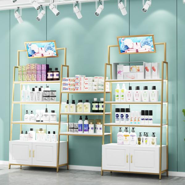 Quality Medical Cosmetic Display Rack Stand Display Wall Cabinet Gold for sale