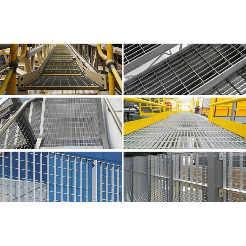 Various steel grating applications including stair treads and industrial flooring