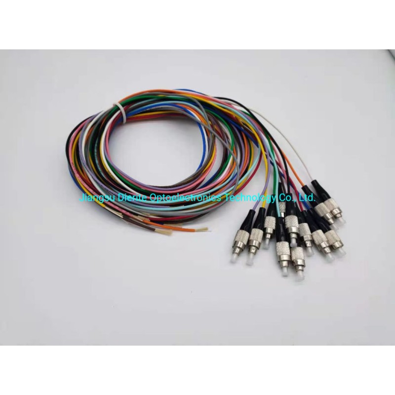 PVC, LSZH Outer Jacket Material FC APC Upc 12 Cord Fibers Unjacketed Color-Coded Pigtail for CATV, Telecommunication Networks