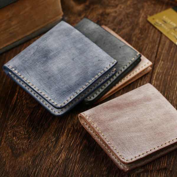 Quality Nylon Lined Retro First-Layer Cowhide Hand-Stitched Small Wallet for Your for sale