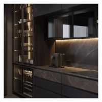Quality High End Customised Glass Panel Dark Lacquered Plywood Kitchen Cabinets With for sale