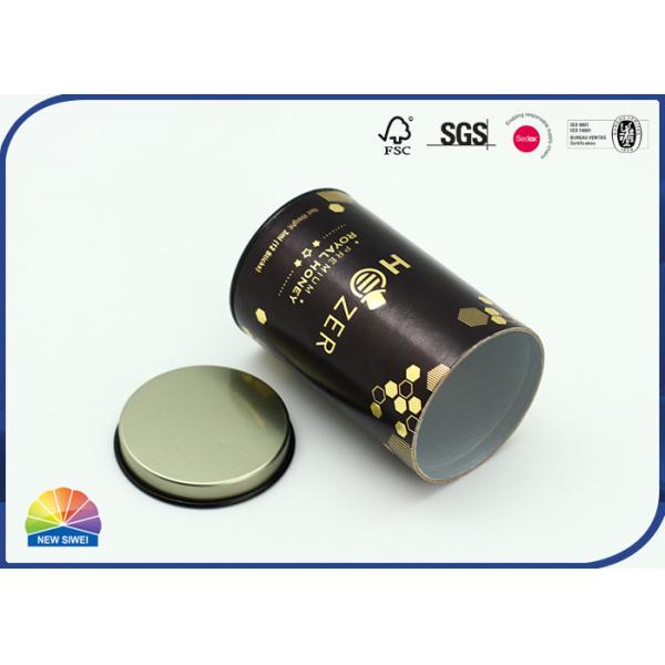 Quality 182gsm Gold Paper Cardboard Canister Packaging Tube With Metal Lid for sale