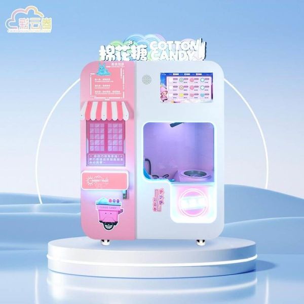 Quality LCD Screen Vending Cotton Candy Machine In Mall , Automatic Cotton Candy Machine for sale
