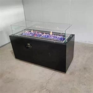Quality Modern Metal Black Painted Rectangular Gas Burning Smokeless Fire Table for sale