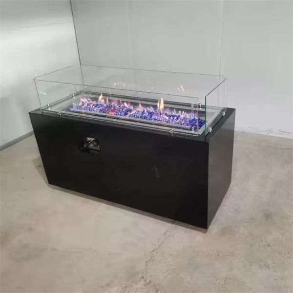 Quality Modern Metal Black Painted Rectangular Gas Burning Smokeless Fire Table for sale