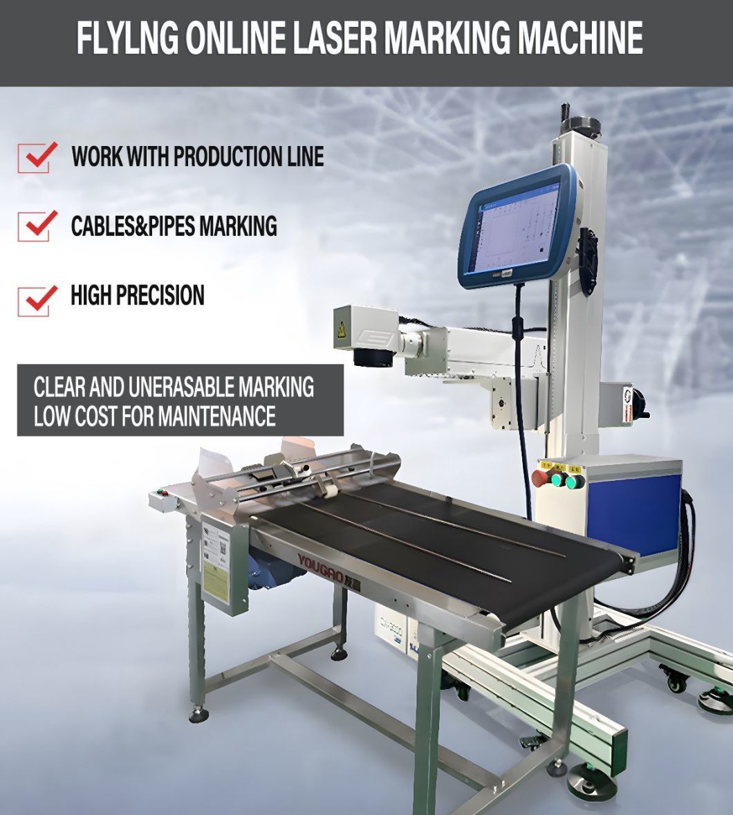 Mass Production High Performance Fiber Online Flying Laser Marking Machine for Tube Wire PVC Laser Printer