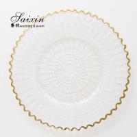 China Gold Clear Beaded Glass Charger Plates Round 32cm factory