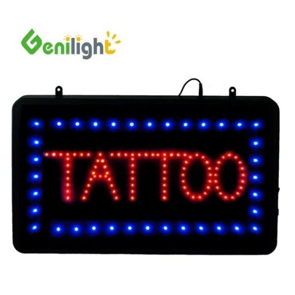 Quality LED Tattoo Piercing Neon Open Sign with Design Rectangle Shape and Epoxy Resin for sale