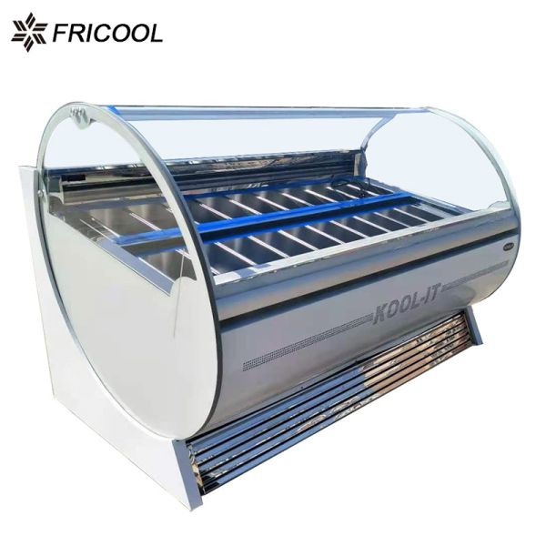 Quality 16 Trays Curved Glass Upright Ice Cream Display Freezers ETL for sale