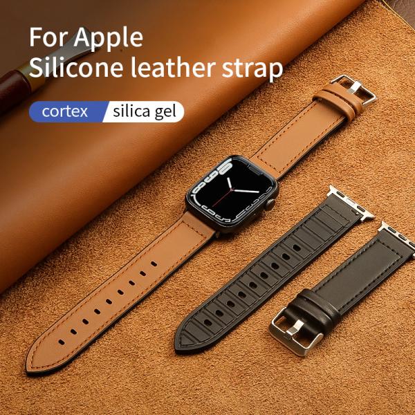 Quality 22mm Silicone Leather Watch Strap for iWatch Series 6 5 4 3 2 1 SE Luxury and for sale