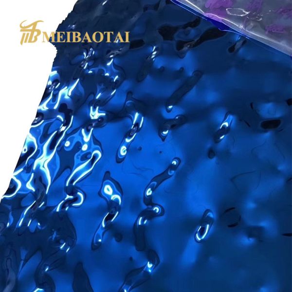Quality 0.55mm Thickness Blue PVD Coated Mirror Finish Water Ripple Stainless Steel Sheet for Decorative Applications for sale
