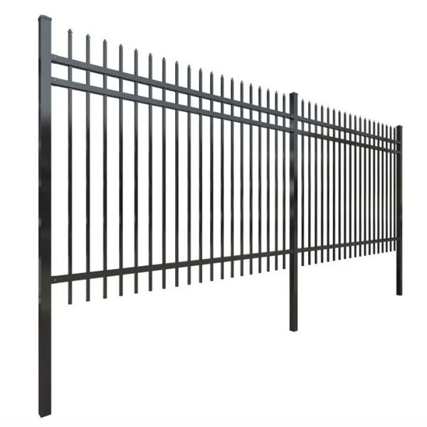 Quality Modern Zinc Steel Metal Picket Fence Black Galvanized 6x8 Security Wrought Iron Flat Top Steel Fence for sale