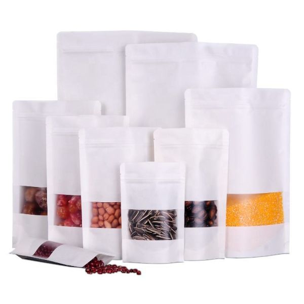 Quality Customizable White Matte Stand-up Pouches With Window For Food Packaging for sale