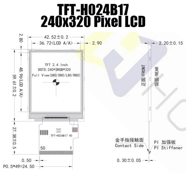 Quality 2.4-inch 240x320 TFT LCD Display With RGB Interface for sale