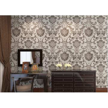 Grey Vinyl Embossed Victorian Damask Wallpaper Removable , Tear - resistant