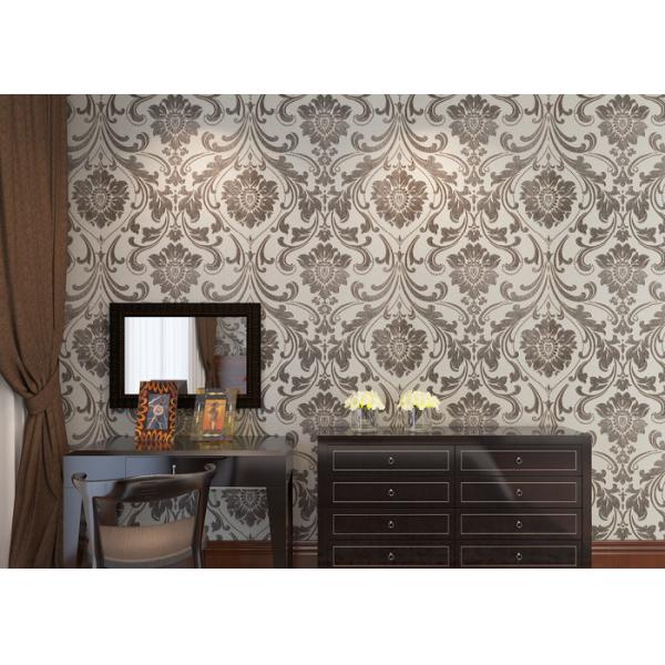 Quality Grey Vinyl Embossed Victorian Damask Wallpaper Removable , Tear - resistant for sale