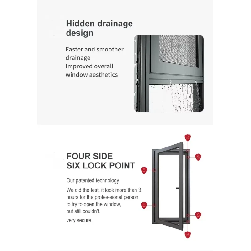 Home Office Postmodern American Vertical Aluminum Swing Tempered Glass Awning Windows