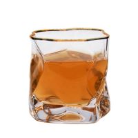 Quality Irregular Handmade Whiskey Glass With Gold Rim for sale