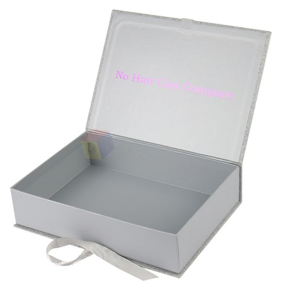 Quality Foil Logo Silver Glitter Paper Custom Wig Packaging Boxes Luxury With Ribbon for sale