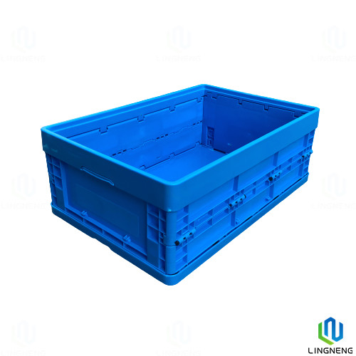 Quality 46L Blue Folding Crate Box Plastic Storage Stackable Bins Without Lid for sale