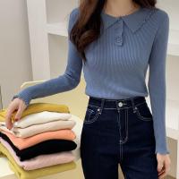 China Lapel Button Women Knit Sweater , Long Sleeve Knit Sweater factory