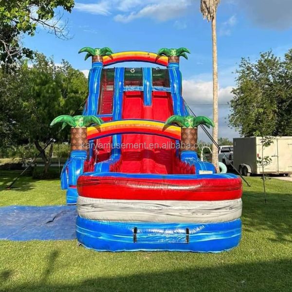 Quality Extended Double Slide Red Thrilling Inflatable Combo Jumping Castle for Aquatic for sale