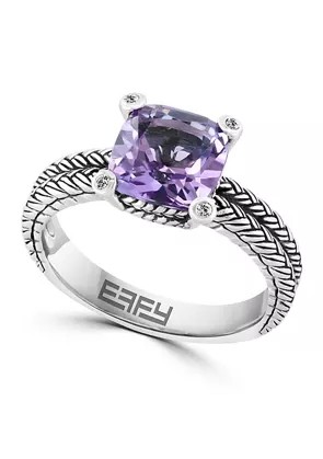 Quality Amethyst and White Sapphire Cable Ring With 925 Sterling Silver for sale