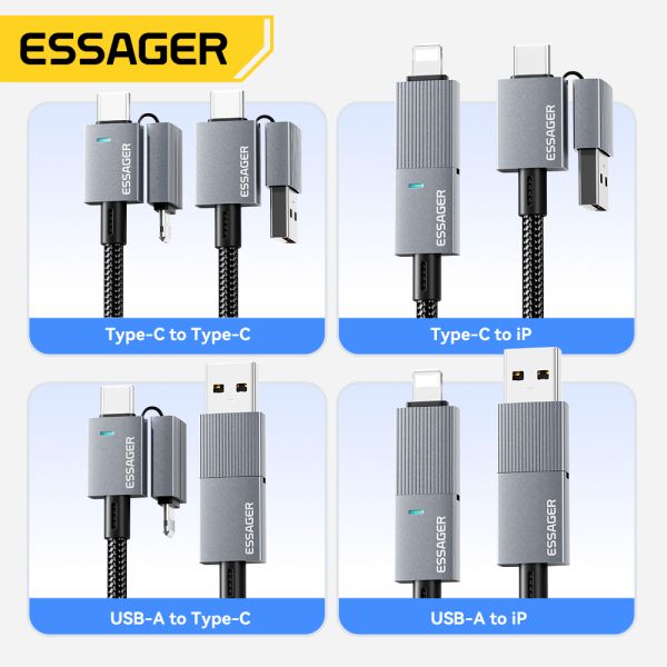 Quality ESSAGER ES-X80 240w 4 In 1 Usb Type C Lightning Fast Charging Data Cable Braided for sale