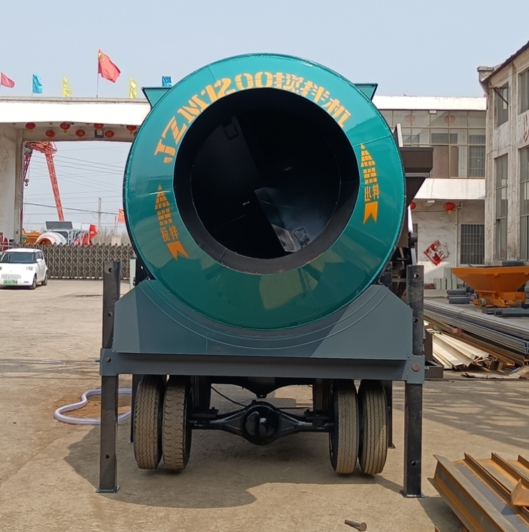 Double shaft concrete mixer operational view