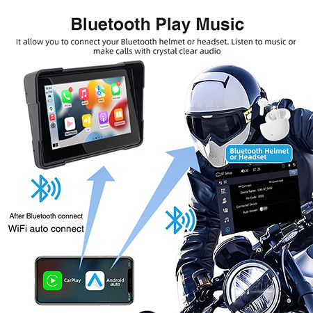Quality Wireless Carplay Motorcycle Android Auto GPS Navigation Screen with 5 Inch touch for sale