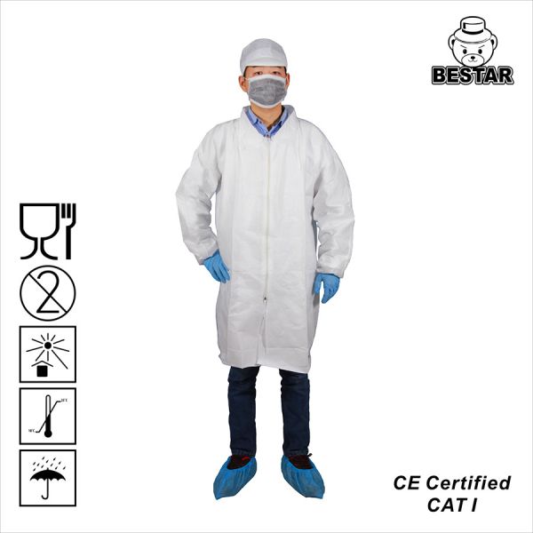 Quality OEM Microporous Film Disposable Lab Coat Waterproof Smocks With Collar for sale